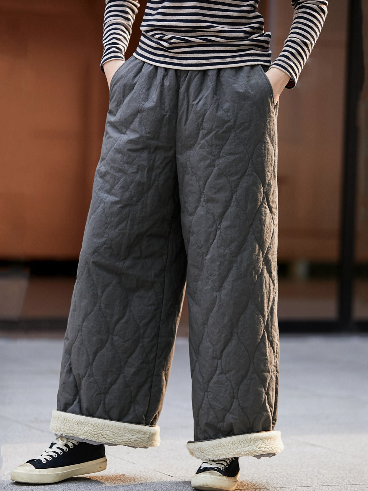 Babakud Women Winter Plus Size Fleece-Lined Quilted Cotton Wide- Leg P