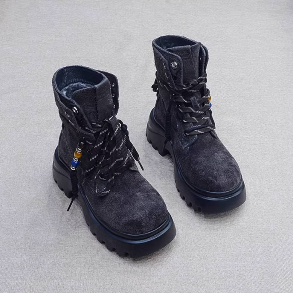 Leather Sueded Thick Sole Platform Plush Warm No-Slip Boots – Babakud