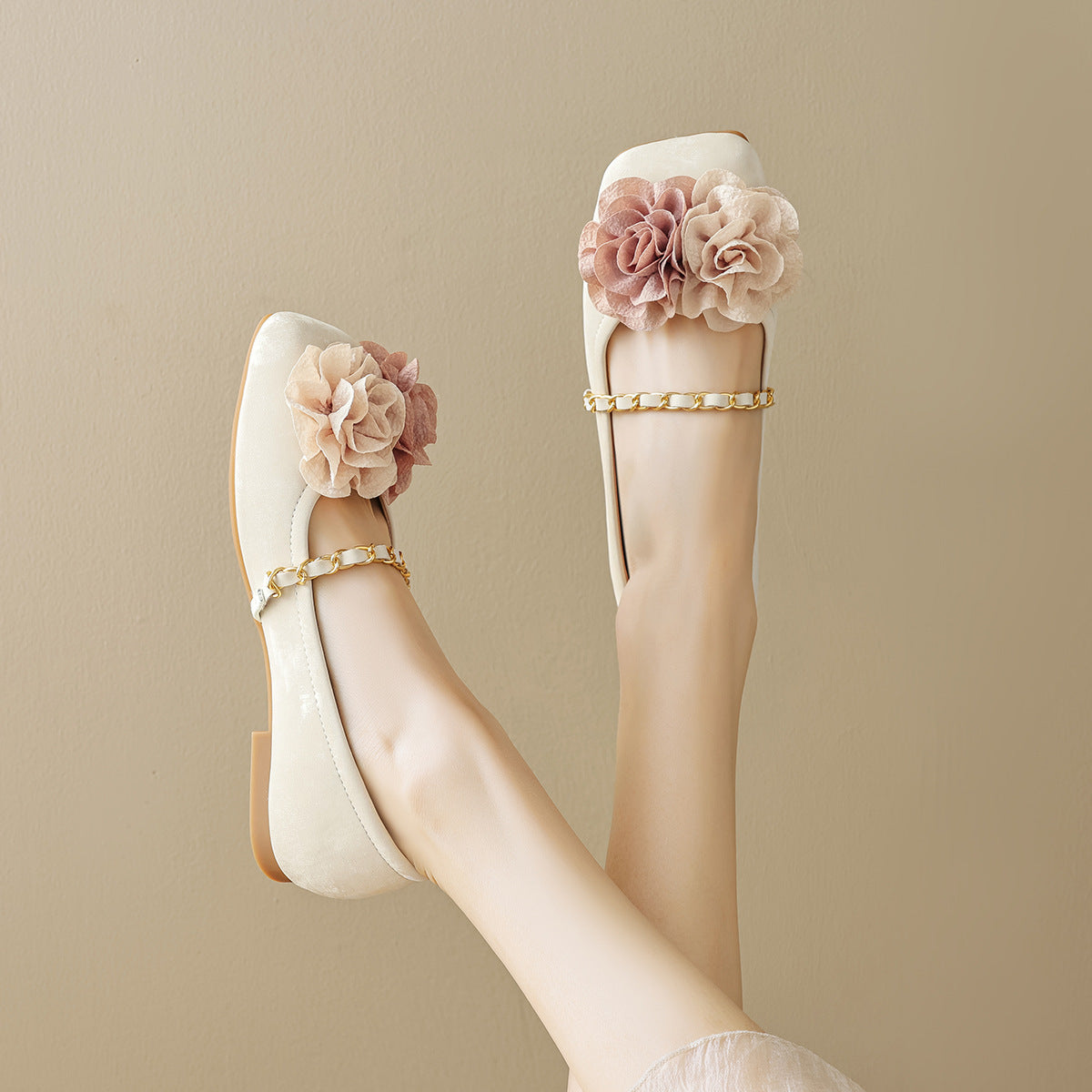 Elegant Floral Square Toe Instep Strap Slip- Ons – Babakud